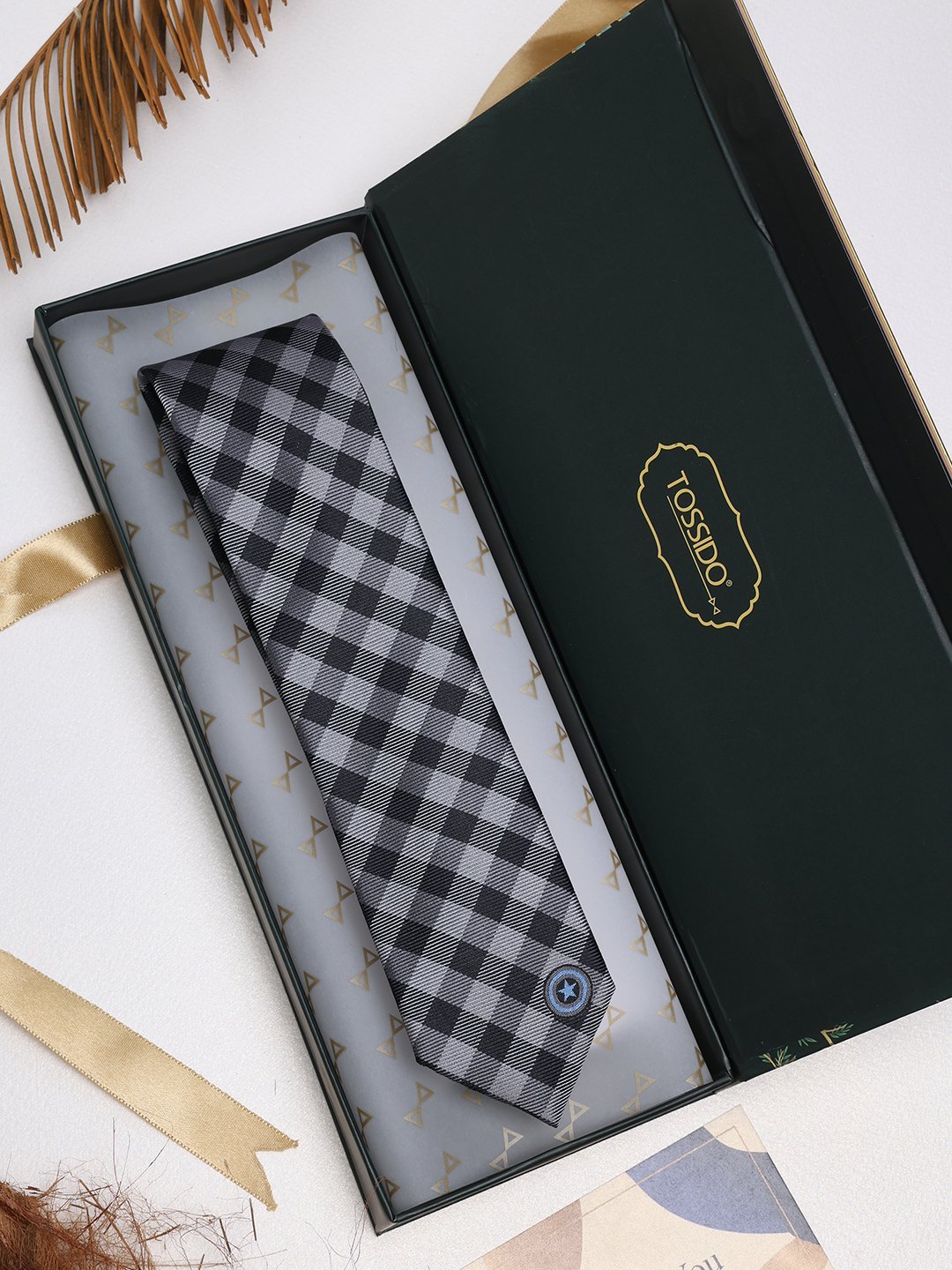 Black & Grey Check Woven Silk Necktie