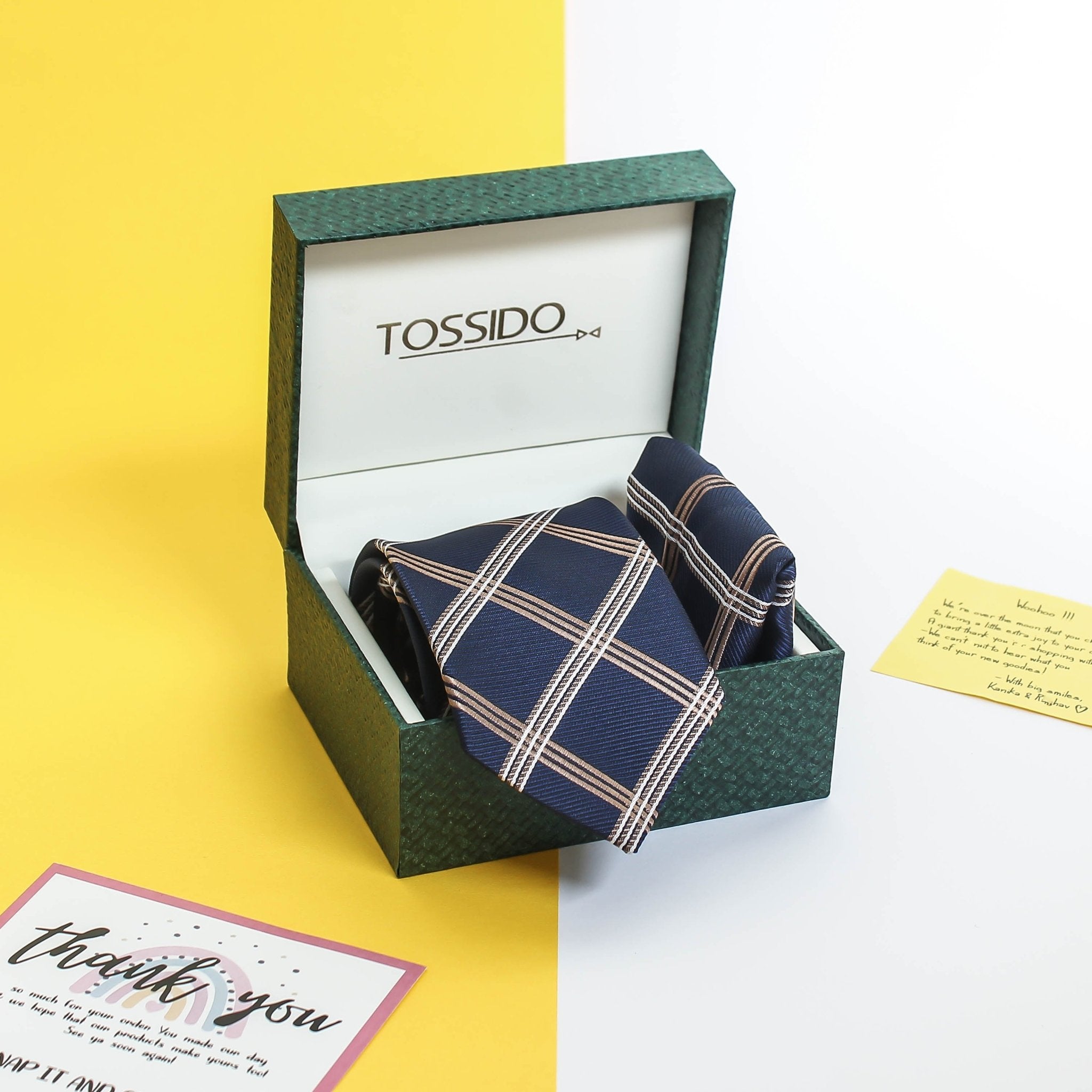 Blue Check Necktie & Pocket Square Giftset