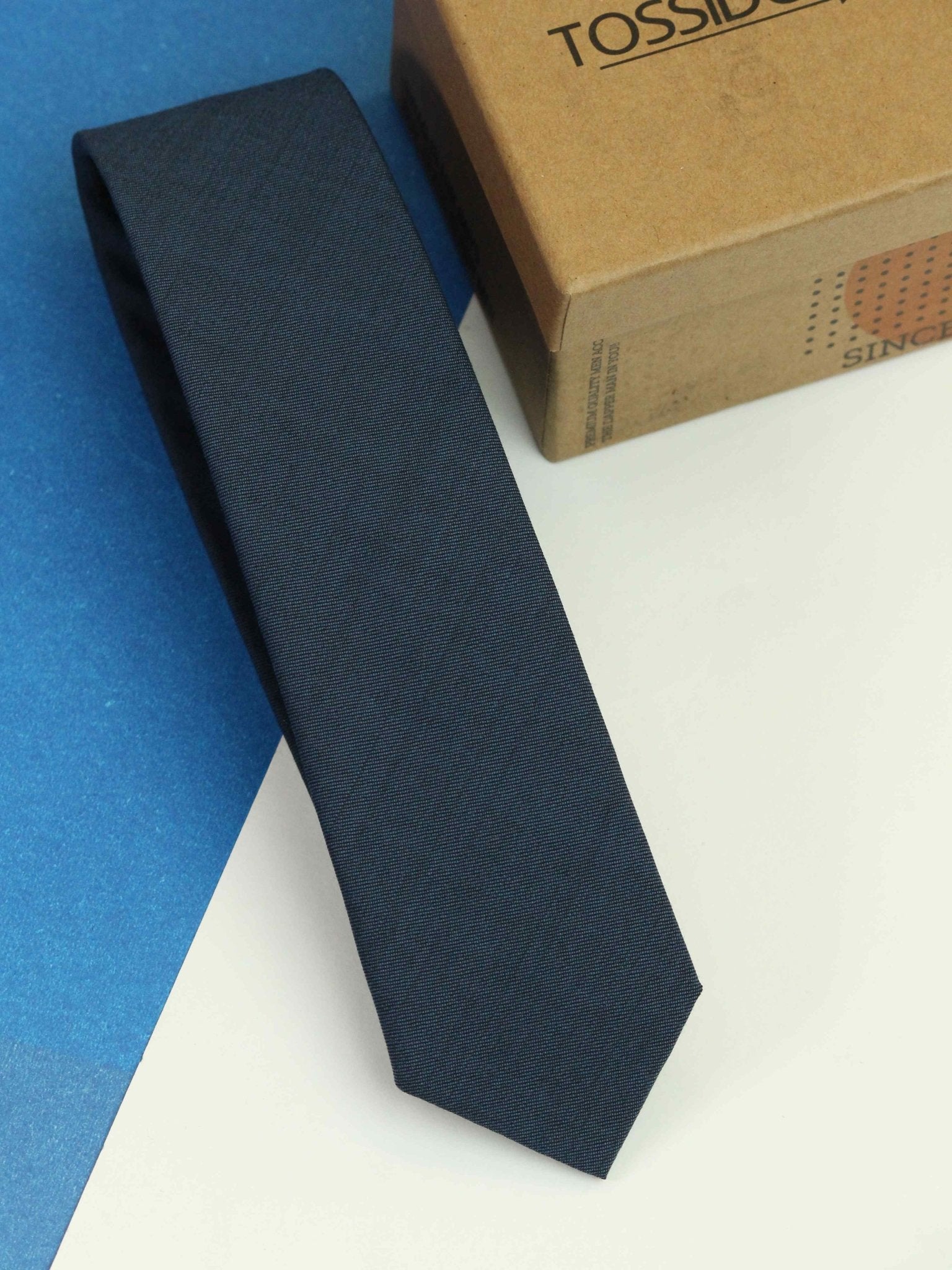Blue Solid Wool Skinny Necktie