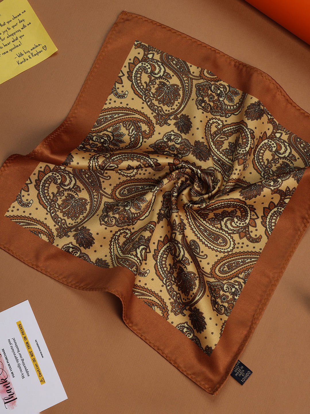 Mustard Paisley Pocket Square