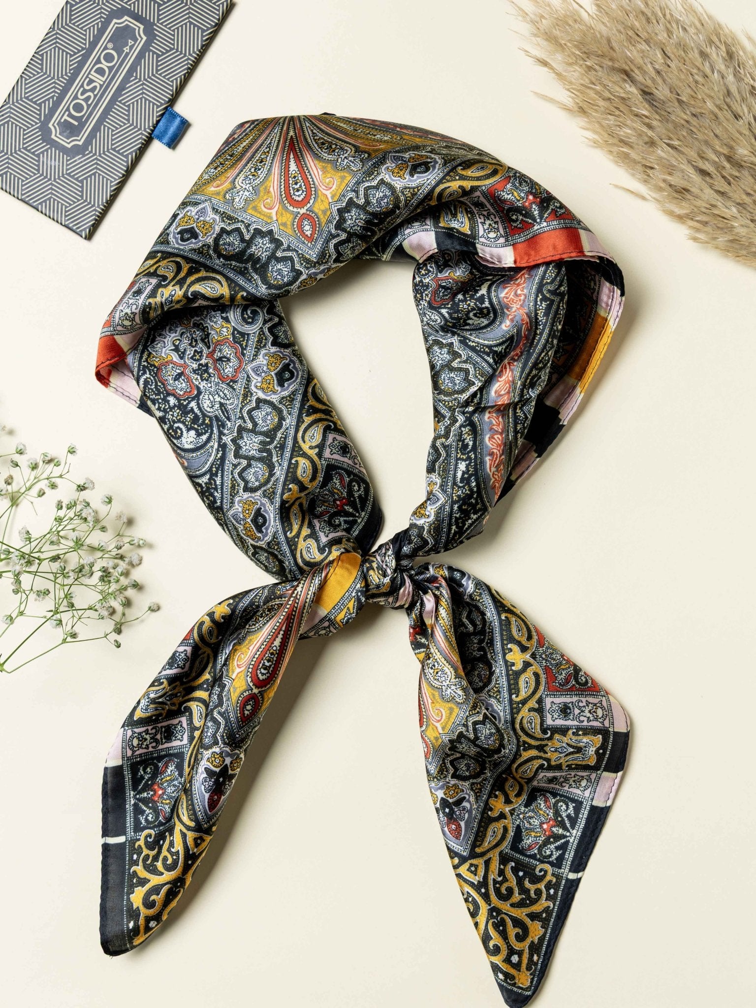 Navy Paisley Printed Satin Neckerchief